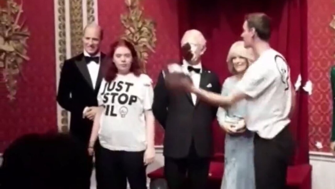 Activists deface King Charles wax figure with chocolate cake | Sky News ... Activists deface King Charles wax figure with chocolate cake | Sky News ...